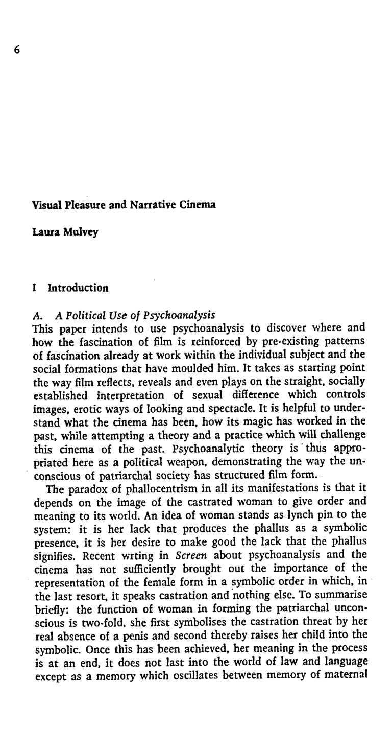 Visual Pleasure and the Male Gaze in Hollywood Cinema